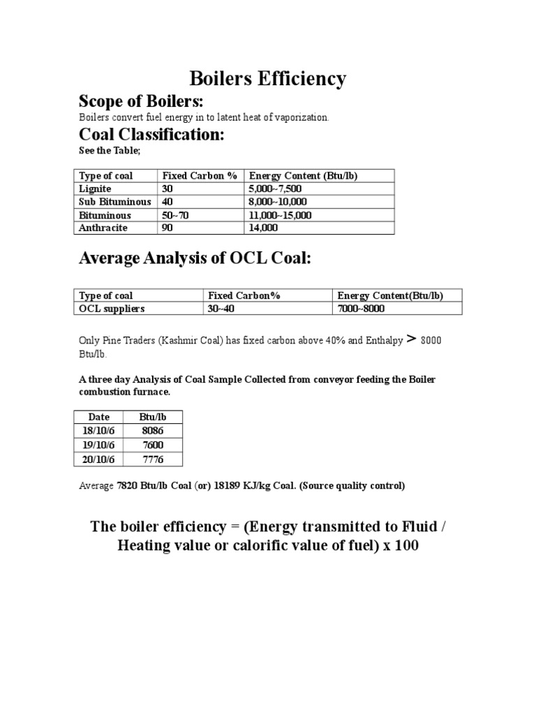 Coal Heating Value and Boiler Efficiency | PDF | Boiler | Coal