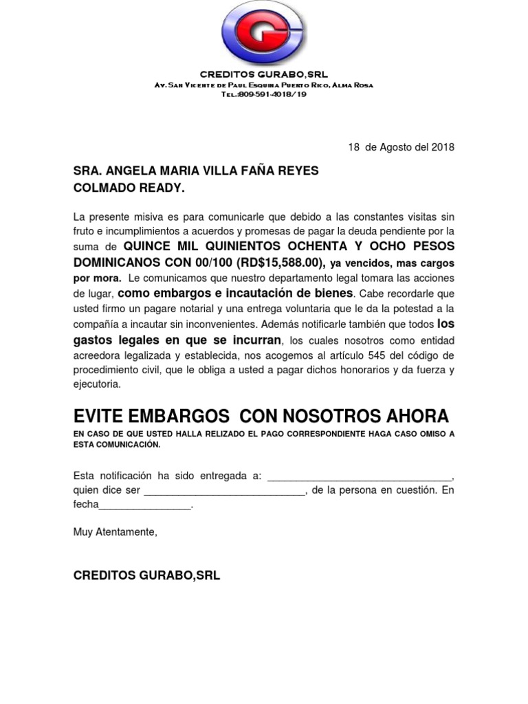 Carta Embargo | PDF | Agitación