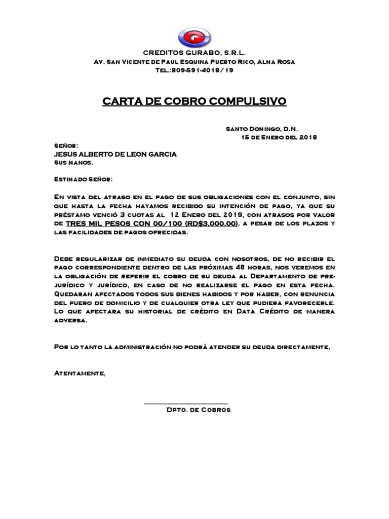 Carta Cobro Compulsivo | PDF | Deuda | Puerto Rico