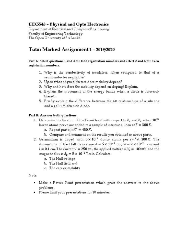 Electronics Assignment Guide | PDF | Science & Mathematics