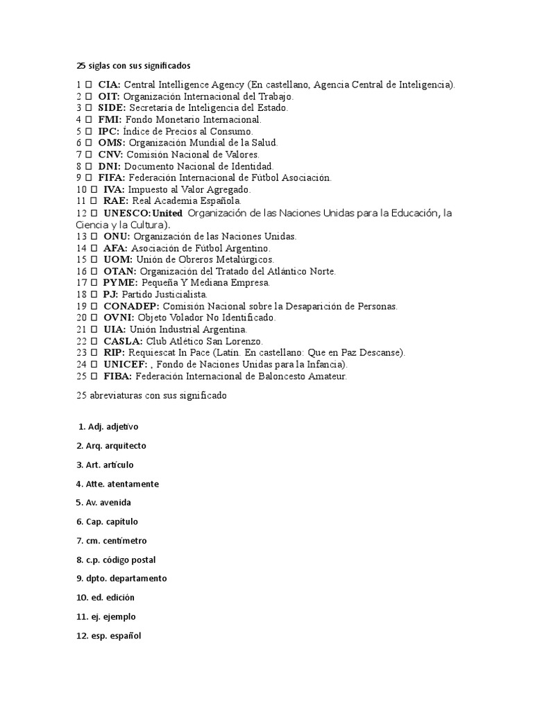 25 Siglas Con Sus Significados | PDF