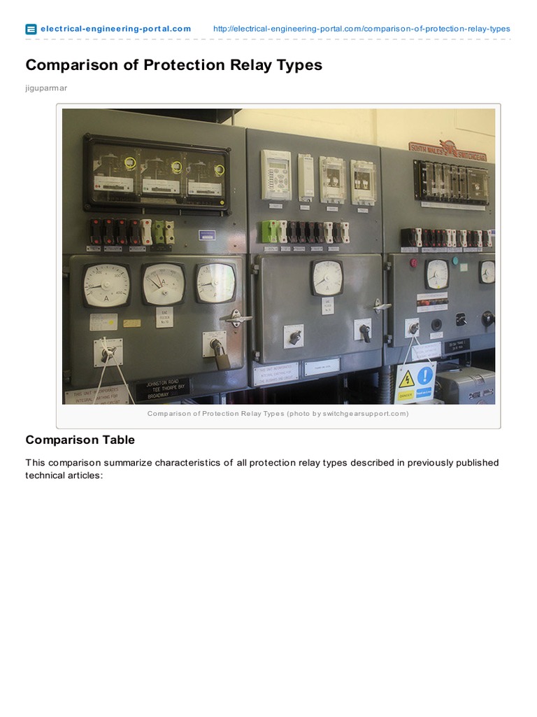 Comparison of Protection Relay Types | PDF | Relay | Switch