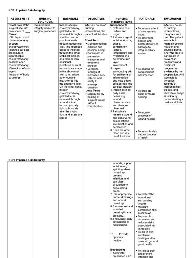 NCP Impaired Skin Integrity | PDF | Wound | Surgery