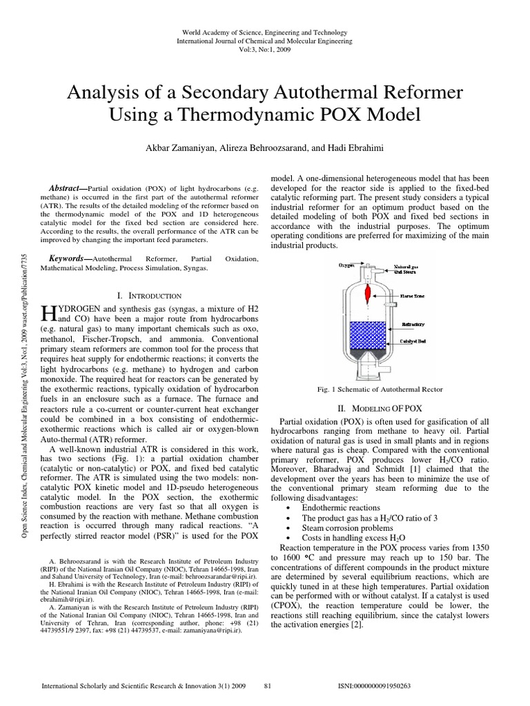 POX Model | PDF | Chemical Process Engineering | Industrial Gases
