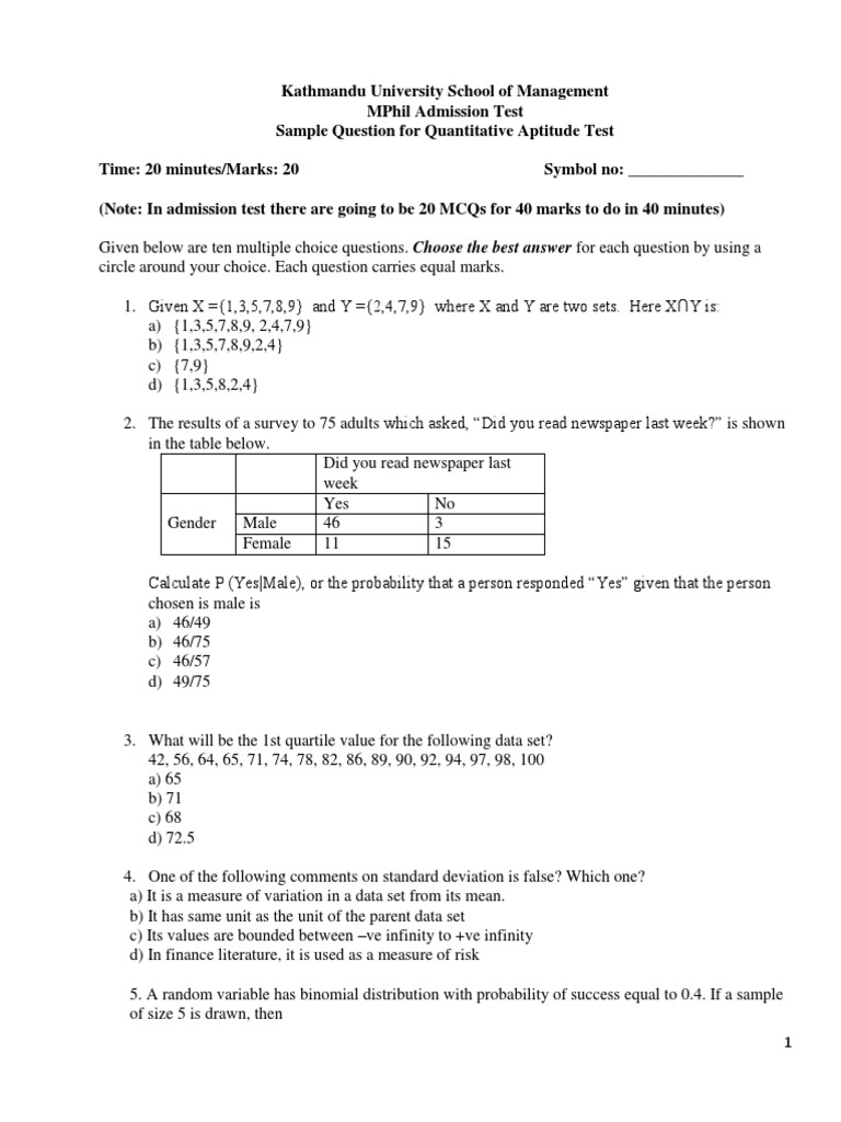 Quantitative Aptitude Test Sample | Download Free PDF | Sampling ...