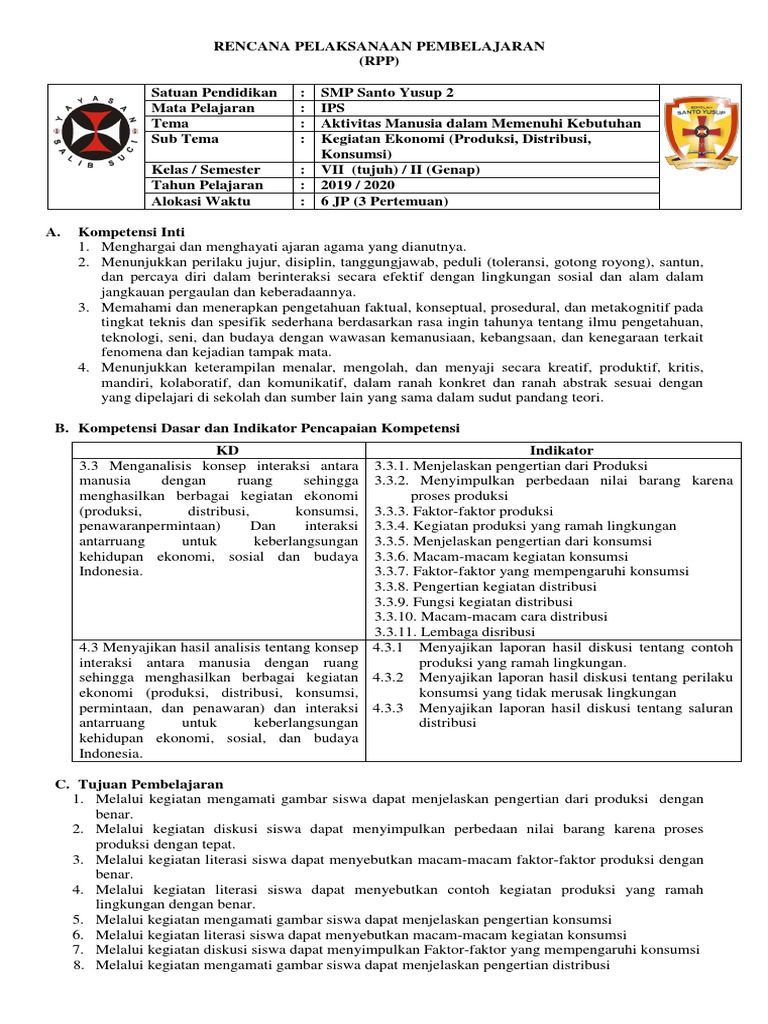 RPP IPS Kelas VII: Kegiatan Ekonomi | PDF