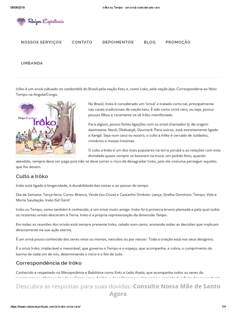 Irôko Ou Tempo - Um Orixá Considerado Raro PDF | PDF | Santeria | Religião étnica