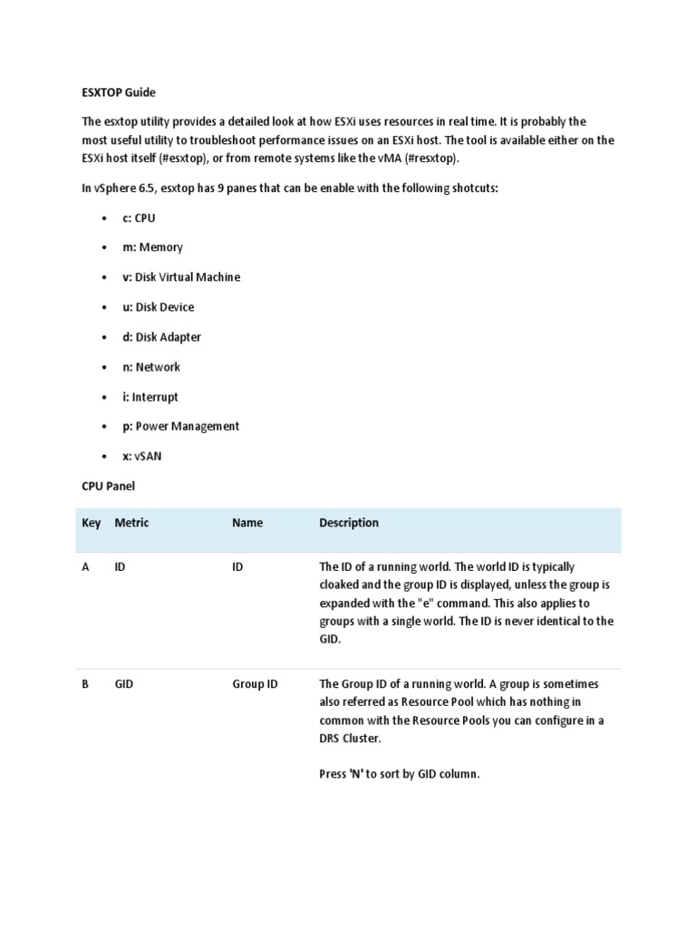 Esxtop Guide | PDF | Central Processing Unit | Network Interface Controller