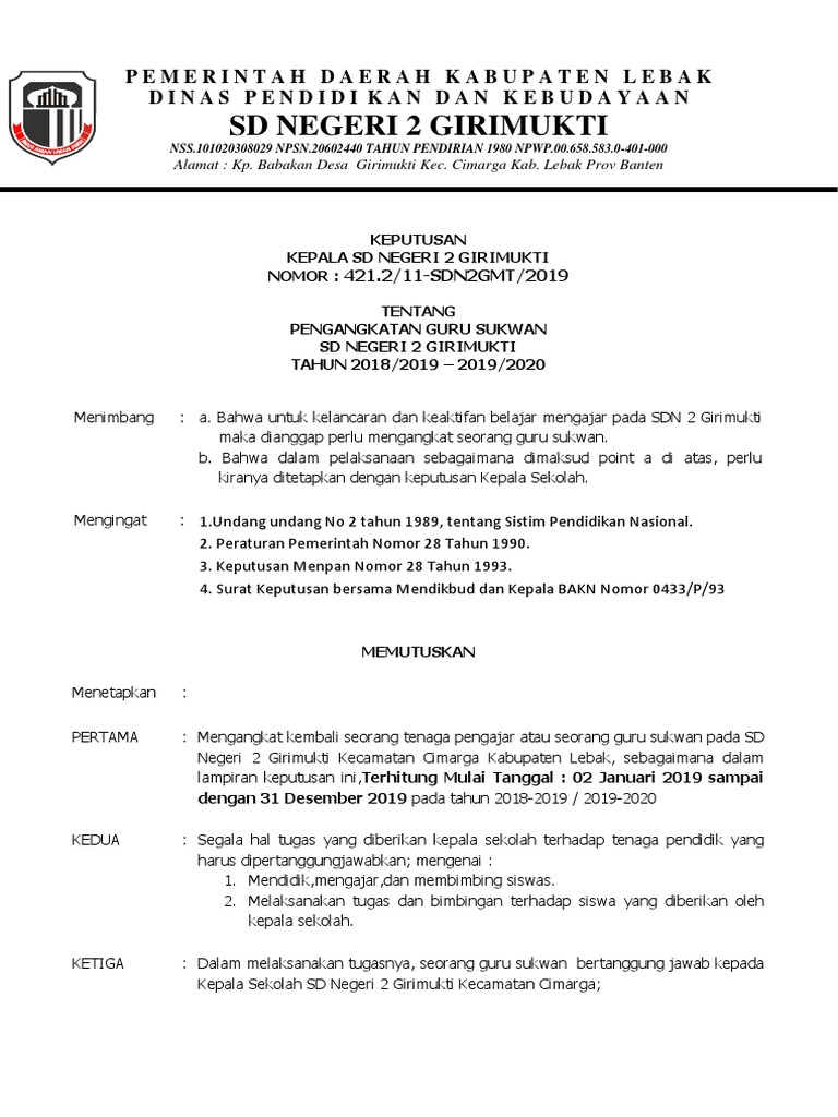 Contoh SK Honorer | PDF