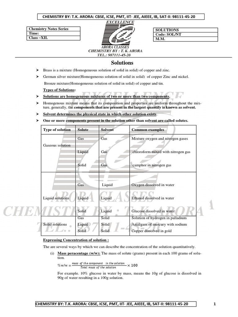 Solutions Notes Final PDF | PDF | Solution | Solubility