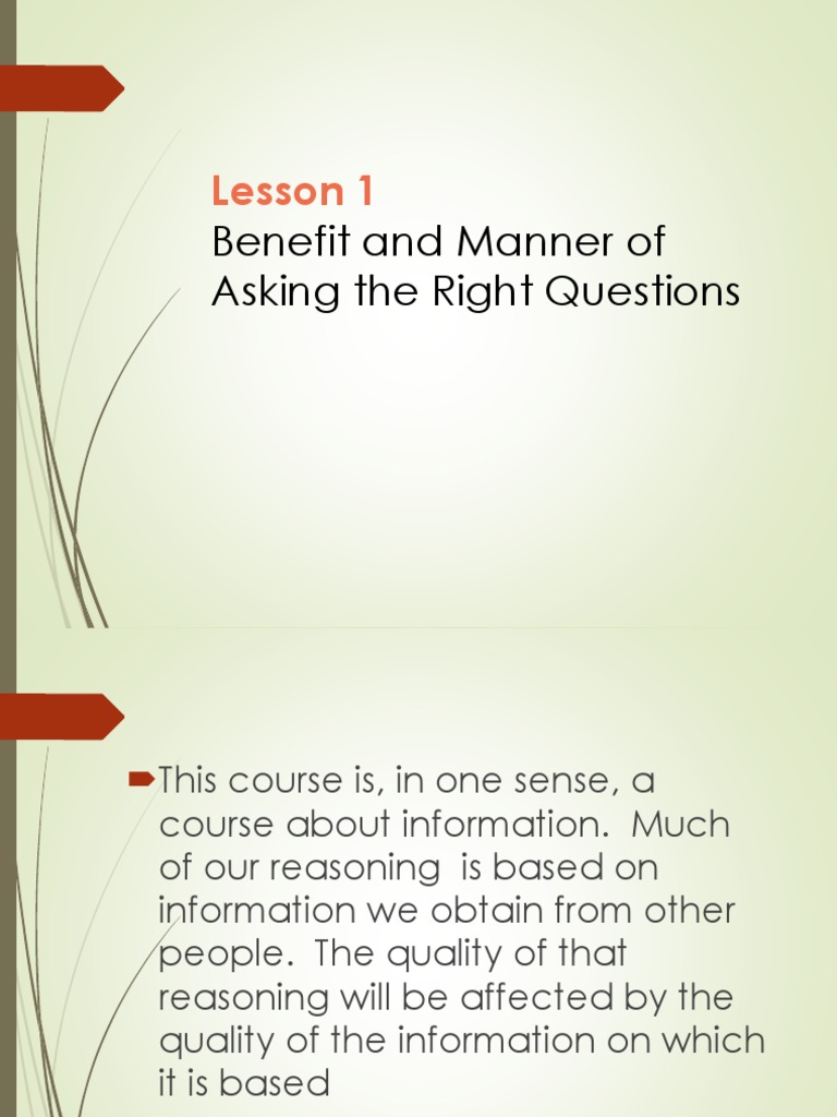 Benefits and Manners of Asking The Right Questions | PDF | Proposition ...