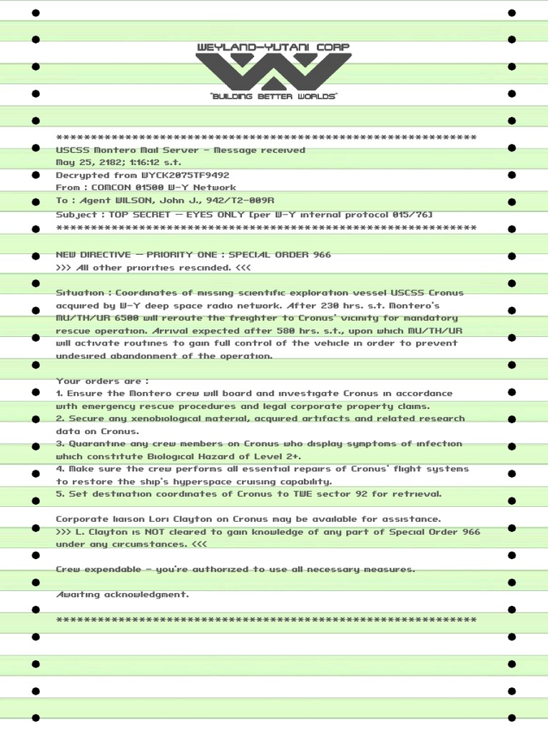 Rescue Operation Directive: Secure Xenobiological Materials and Repair ...