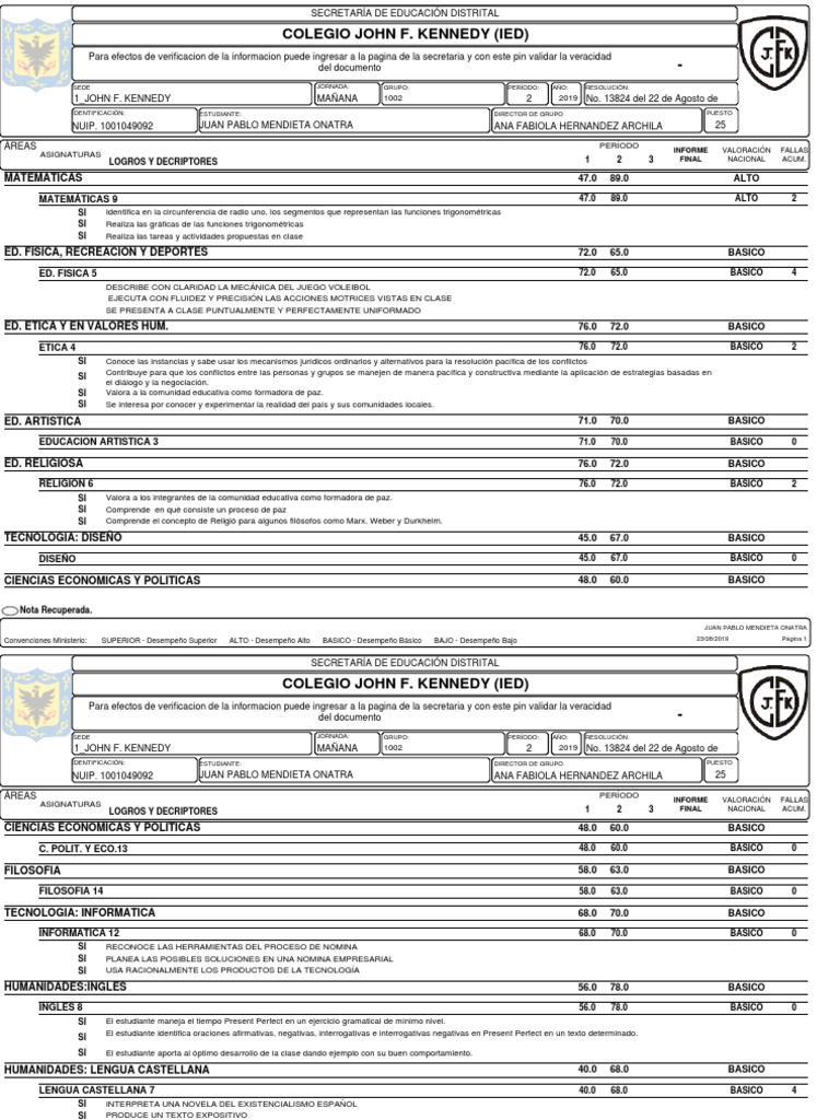 Boletin Periodo 2 1001049092 Fecha 2019-08-23 13-51-23-449 | Descargar gratis PDF | Lenguaje de ...