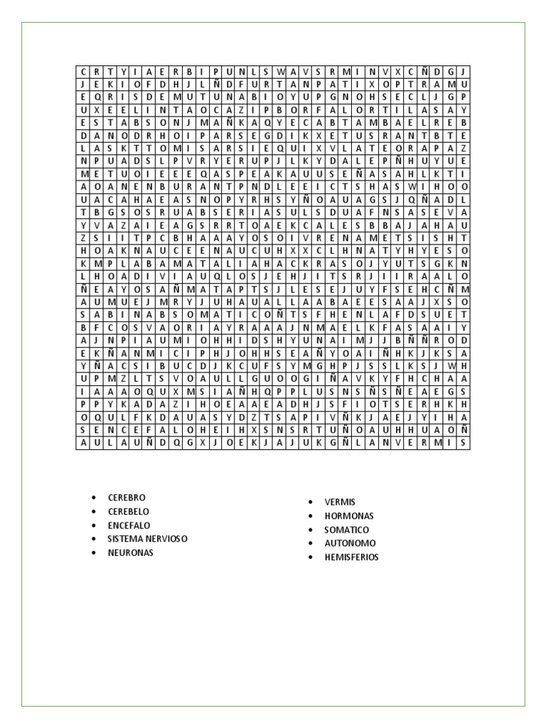 Sopa de Letras | Cerebro | Anatomia animal