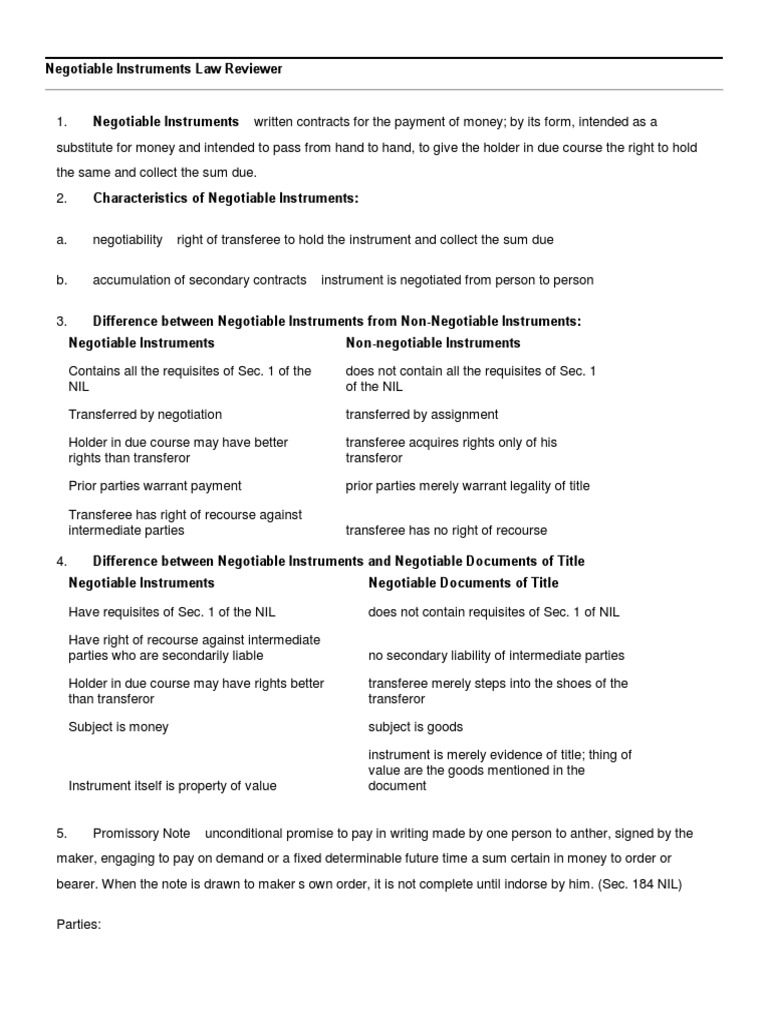 Negotiable Instruments Law Reviewer Pdf Pdf Negotiable Instrument