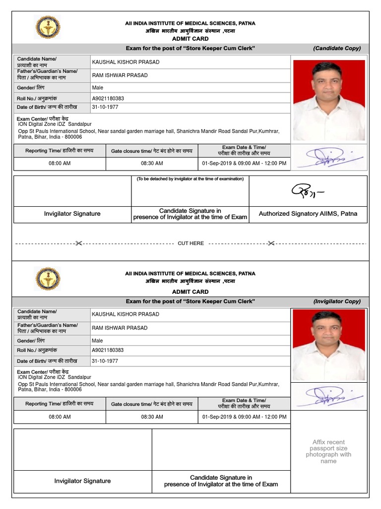 Invigilator Signature Authorized Signatory AIIMS, Patna Candidate ...
