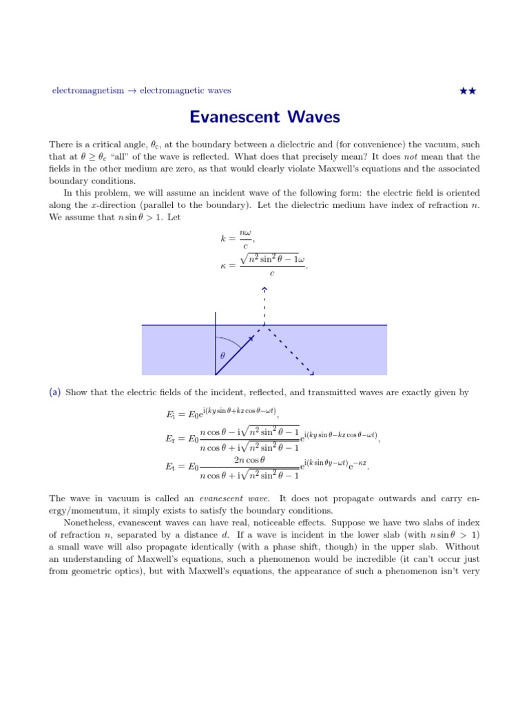 Evanescent Waves: Electromagnetism Electromagnetic Waves FF | PDF ...