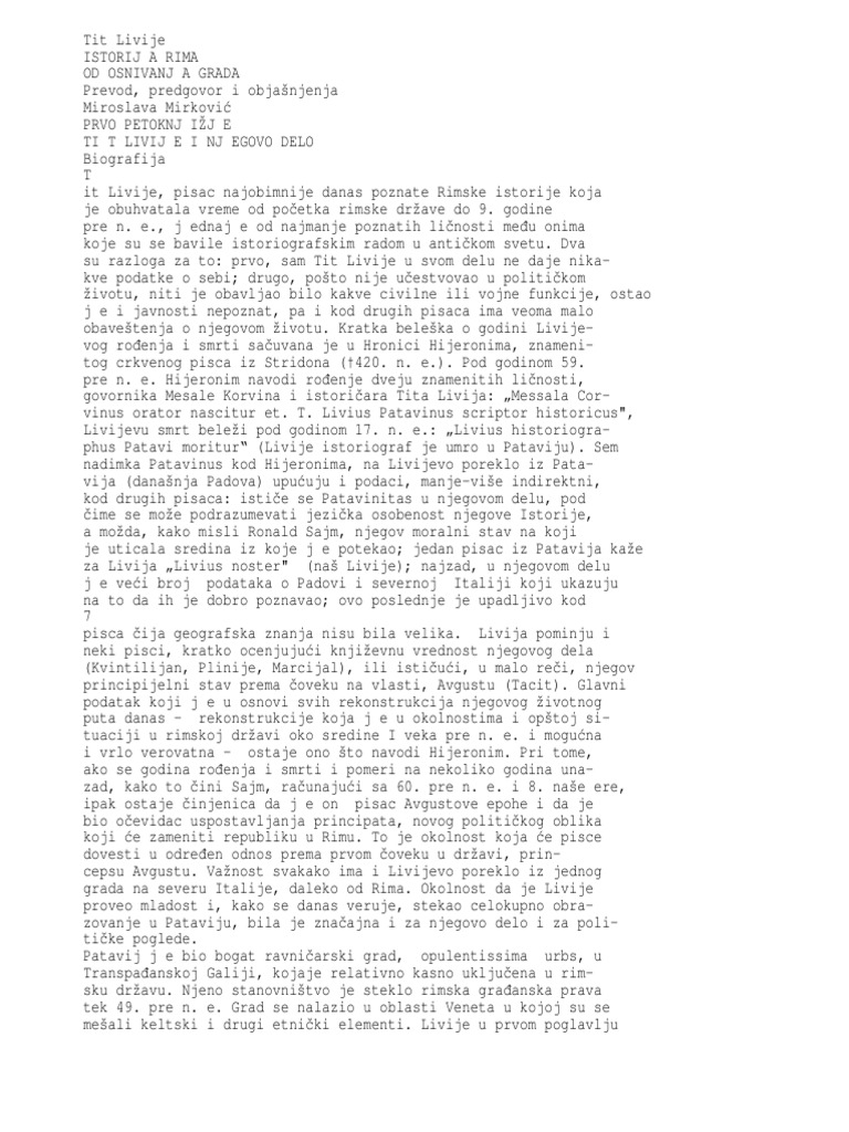 Tit Livije - Istorija Rima Od Osnivanja Grada PDF | PDF