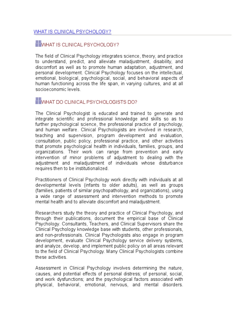 What Is Clinical Psychology | PDF | Clinical Psychology | Psychotherapy