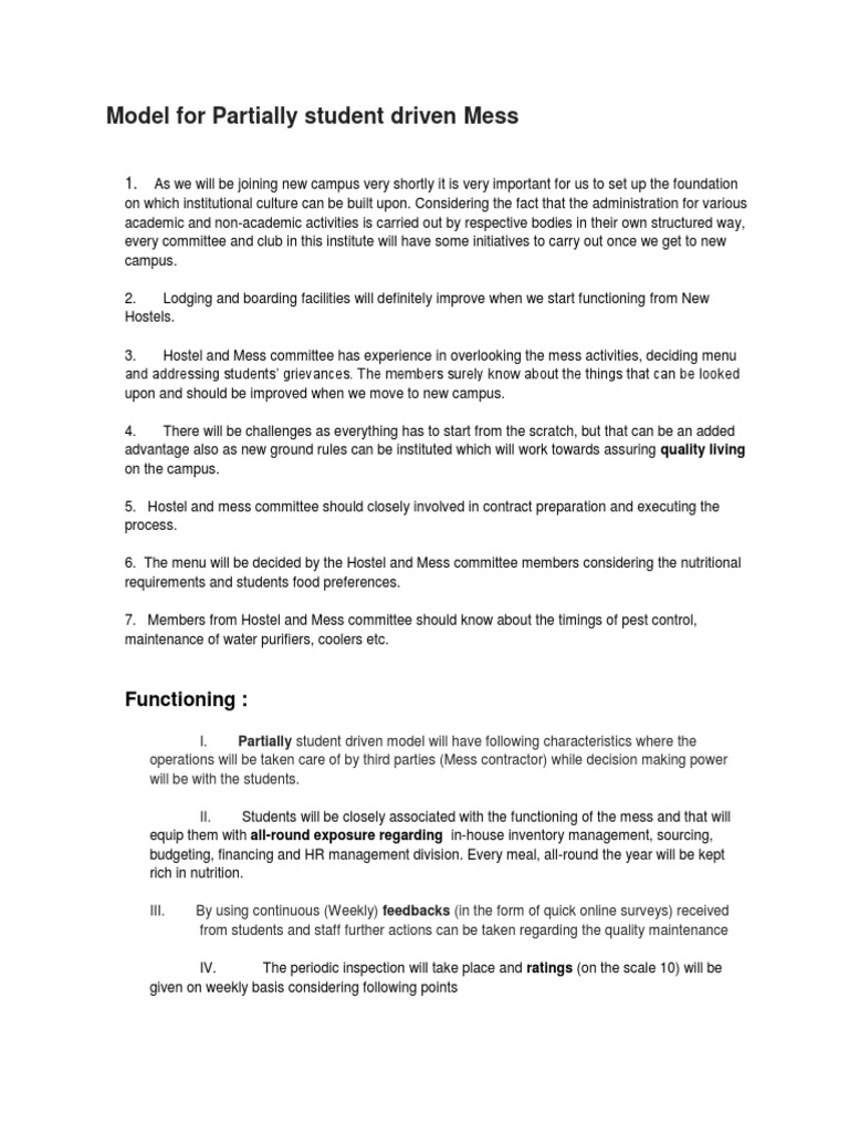 Student Mess Rules and Operations Guide | PDF | Kitchen | Meal
