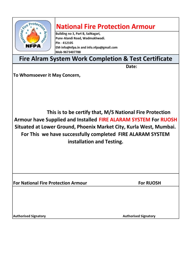 FAS Test Certificate