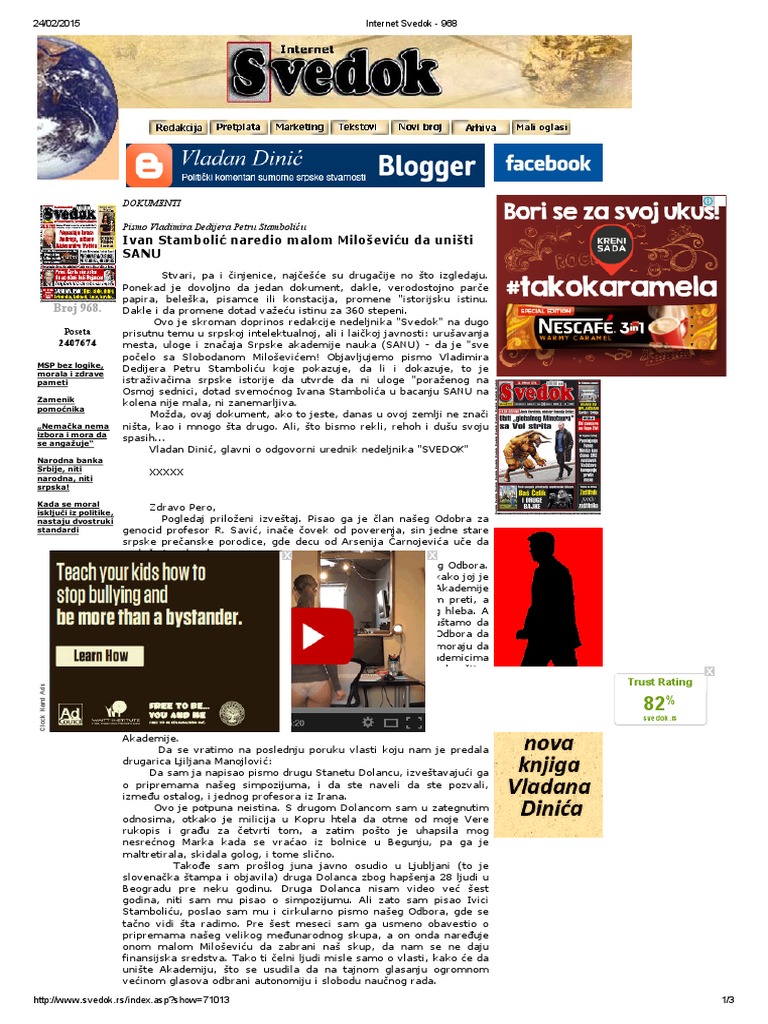 Internet Svedok - 968 Vladimir Dedijer Pero Stambolic | PDF