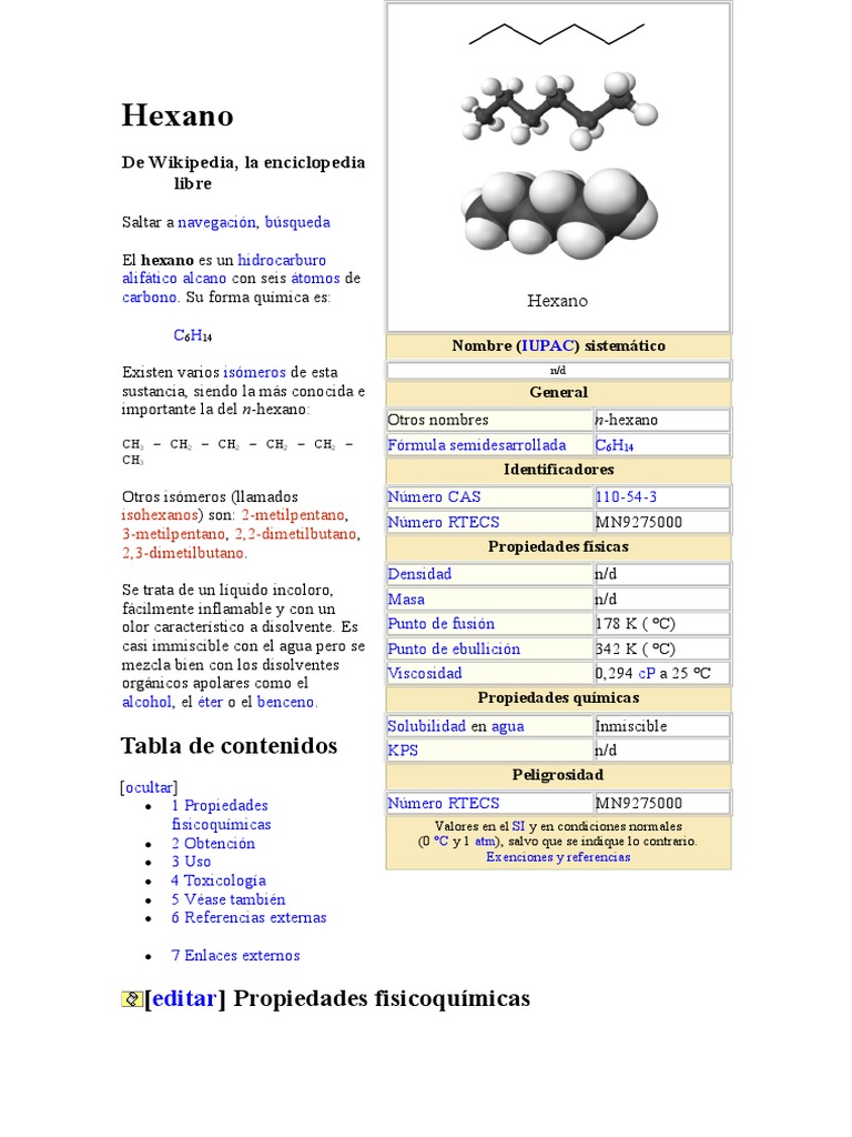 Propiedades y usos del hexano | PDF | Compuestos químicos | Química