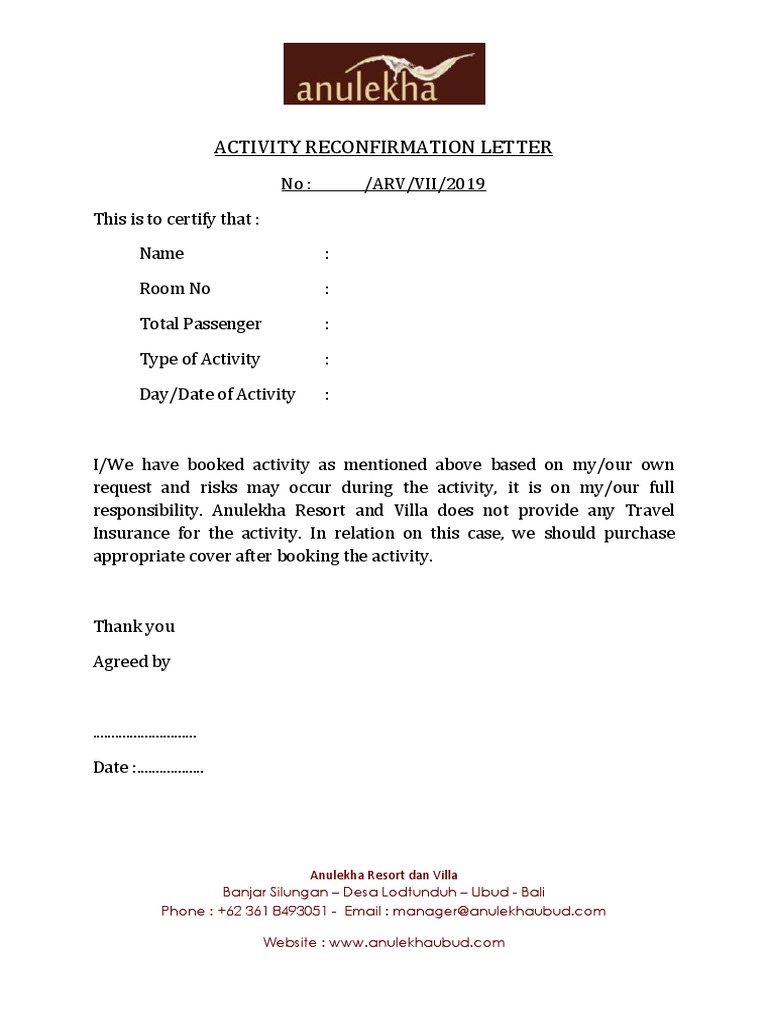 Activity Reconfirmation Letter | PDF | Business