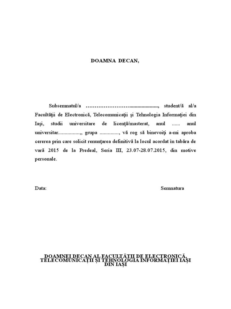 Cerere Renuntare Loc Tabara | PDF
