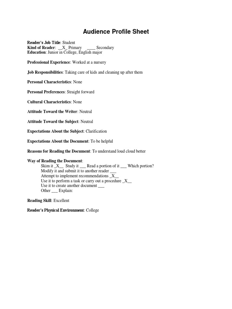ENG 240 Audience Profile Sheet | PDF