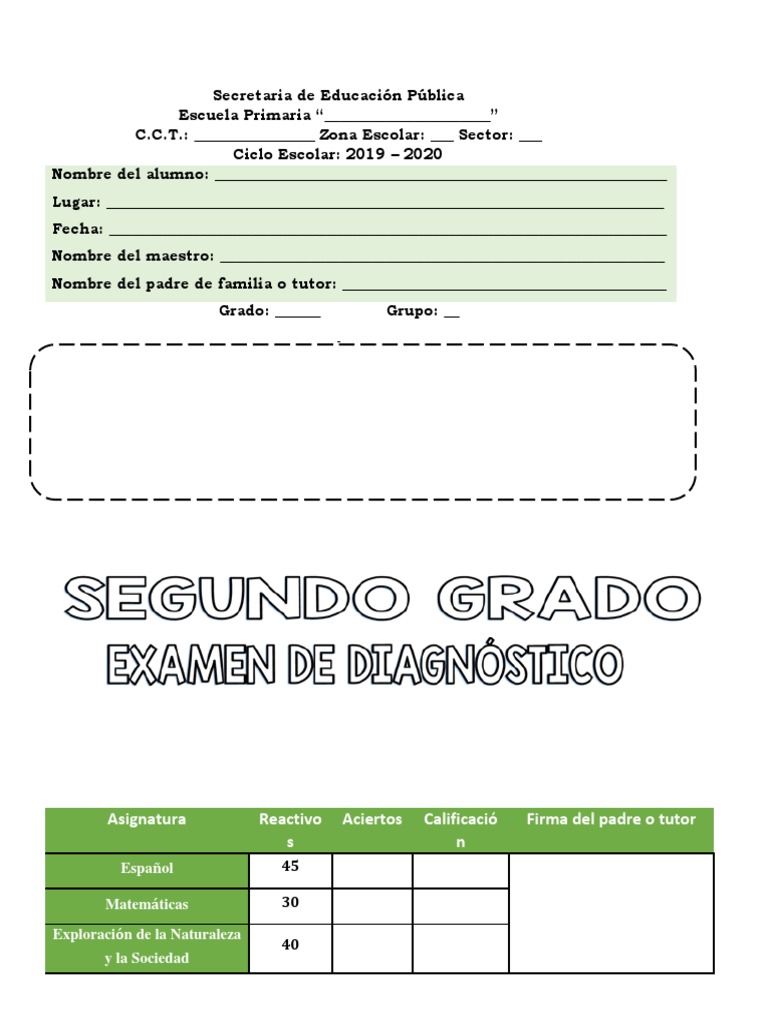 Examen Diagnostico Segundo Grado 2019 - 2020 | PDF | Rana | México