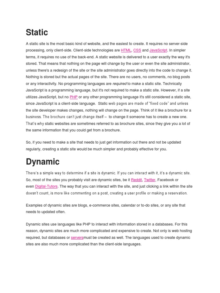Static Html Css Javascript Pdf Dynamic Web Page Websites