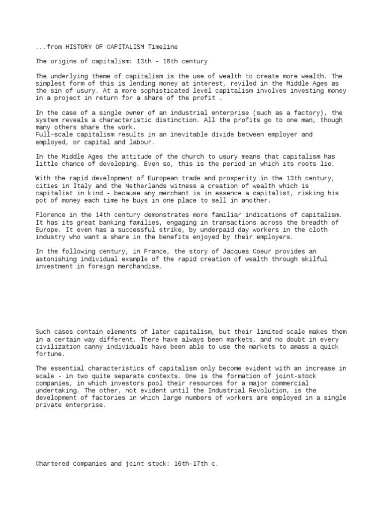 Origins and Timeline of Capitalism | PDF | Stocks | Economic Bubble