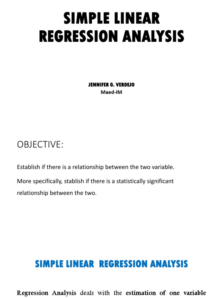 Simple Linear Regression Analysis: Jennifer G. Verdejo Maed-IM | PDF ...