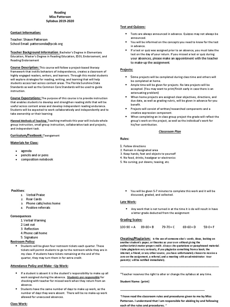 Reading Syllabus | PDF | Project Based Learning | Teachers