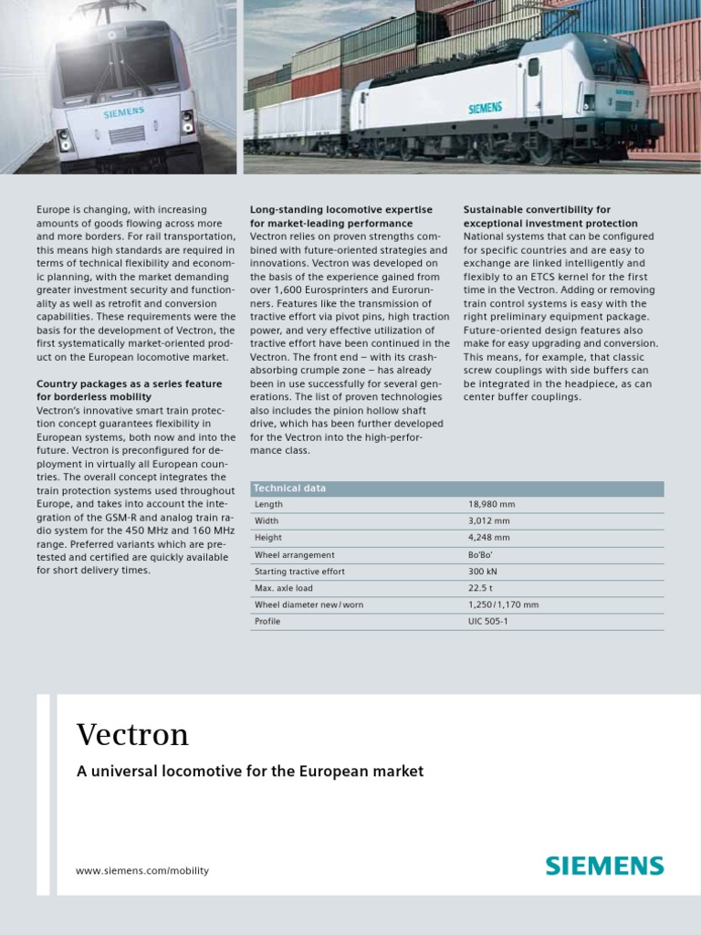 Data-Sheet Siemens Mobility Vectron EN PDF | PDF | Locomotives ...