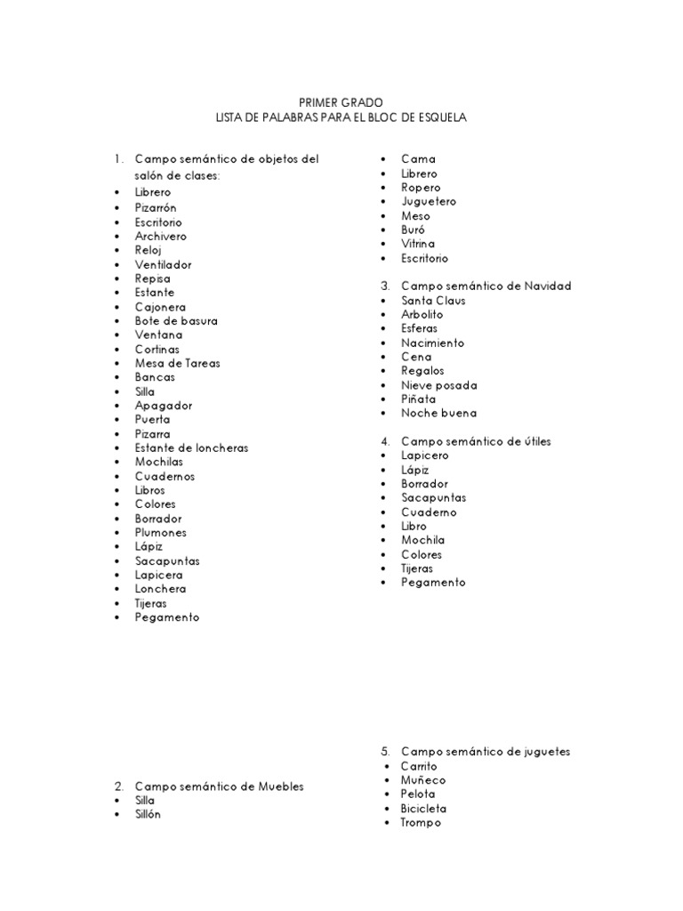Lista de Campos Semánticos Escolares | PDF | Naturaleza