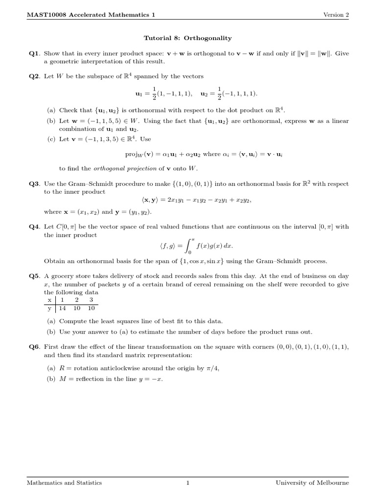 MAST10008 Accelerated Mathematics 1 | PDF | Mathematical Relations | Space