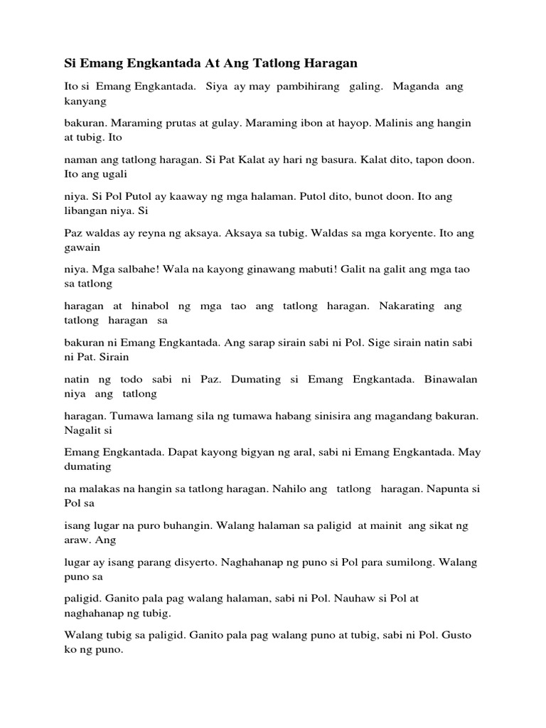 Si Emmang Engkantadya at Ang Tatlong Haragan | PDF