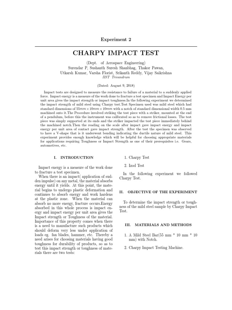 Charpy Impact Test: Experiment 2 | PDF | Fracture | Fracture Mechanics