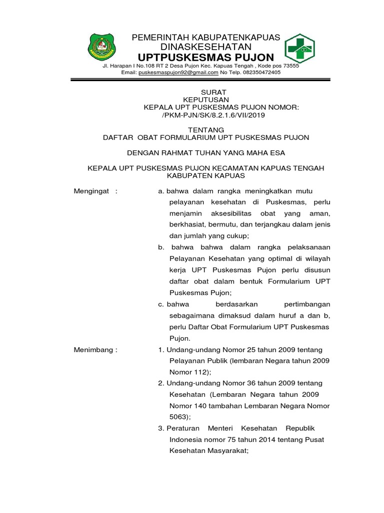 SK Formularium Puskesmas Pujon | PDF