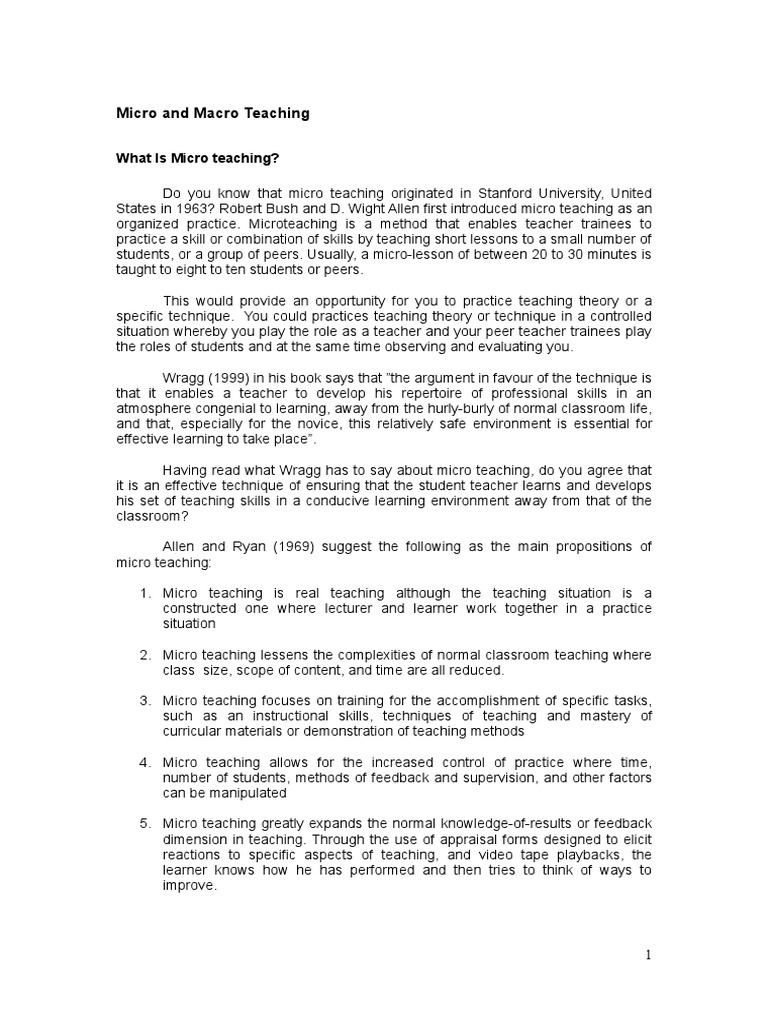 Micro Macro Teaching | PDF | Reinforcement | Teachers