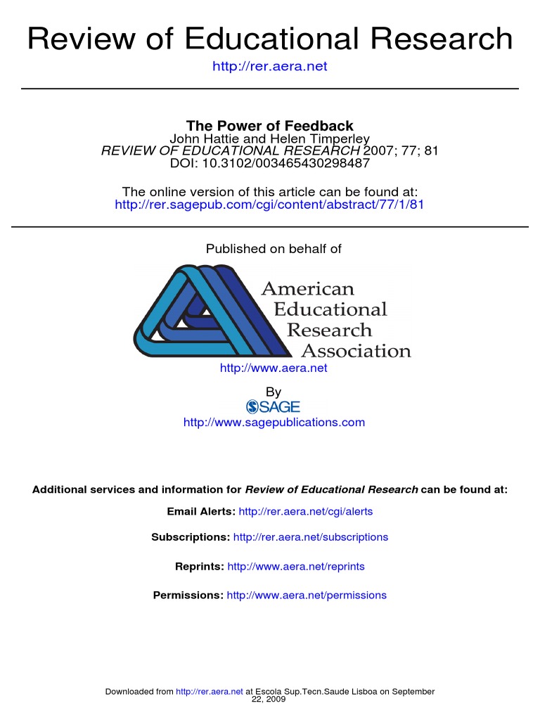 The Power of Feedback Hattie | PDF | Goal | Learning