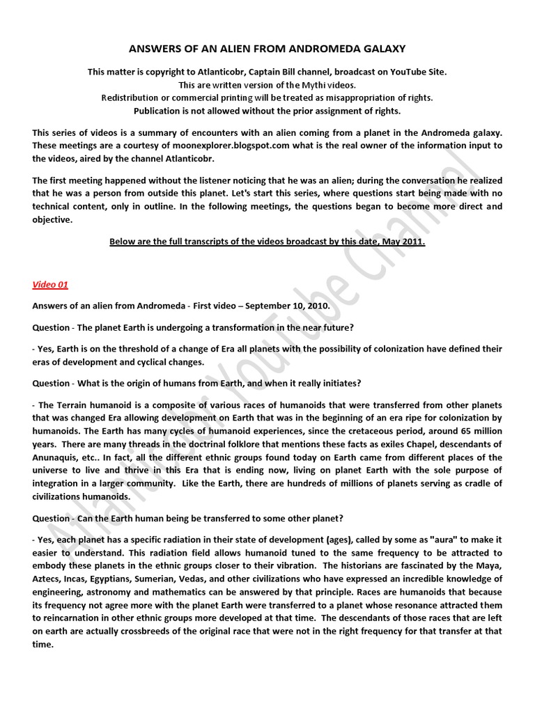 Answers of An Alien From Andromeda Galaxy PDF | PDF | Moon | Earth