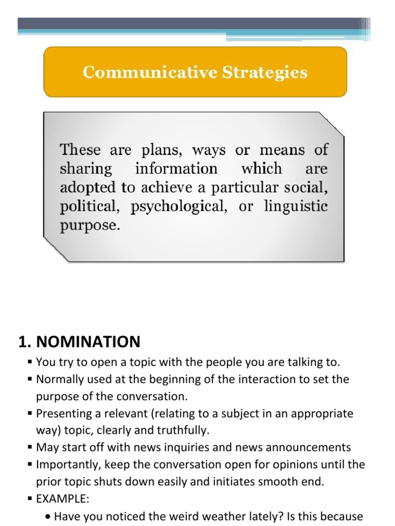 Types of Communicative Strategy | PDF | Conversation | Nonverbal ...