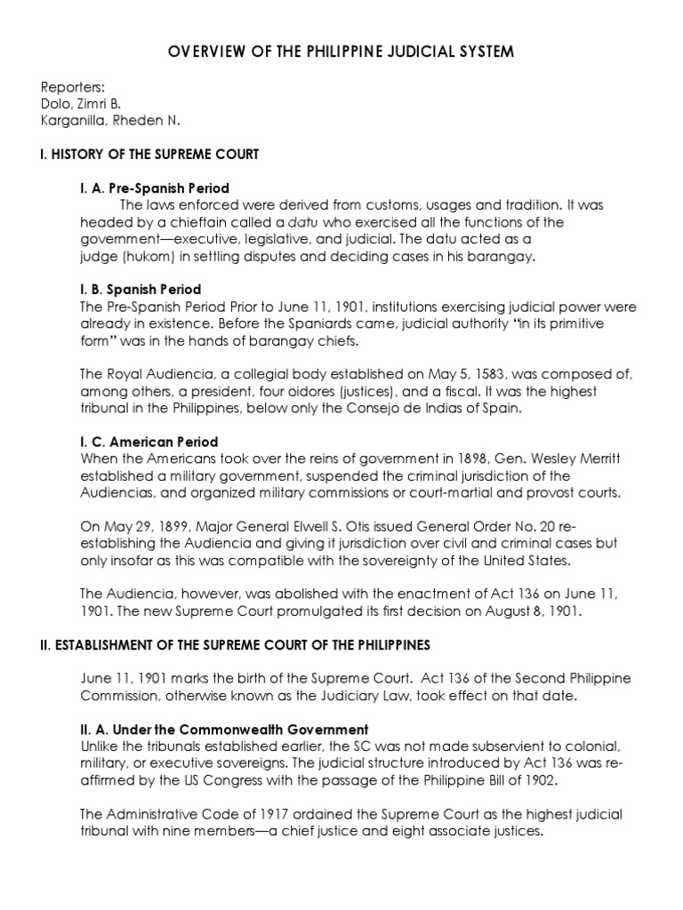 OVERVIEW OF THE PHILIPPINE JUDICIAL SYSTEM (Lecture Notes) | PDF ...