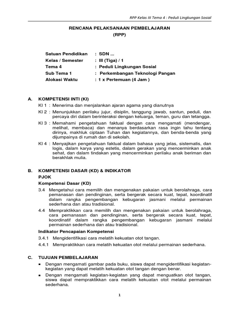 Kelas 3 RPP Tema 4 | PDF