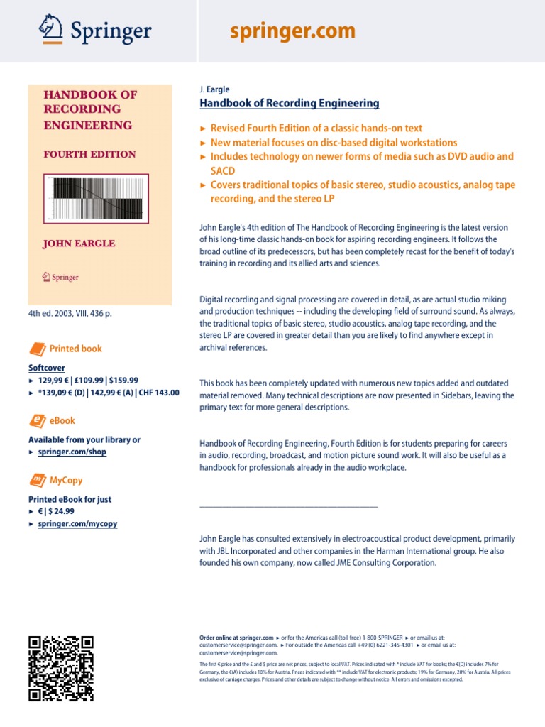 Productflyer - 978 0 387 28470 5 PDF | PDF | Audio Engineer | Sound ...