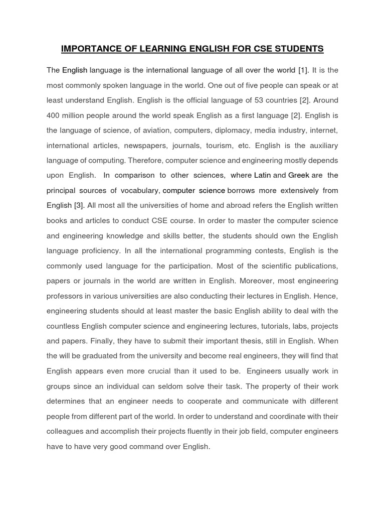 Importance of English for CSE Students | PDF | English Language ...