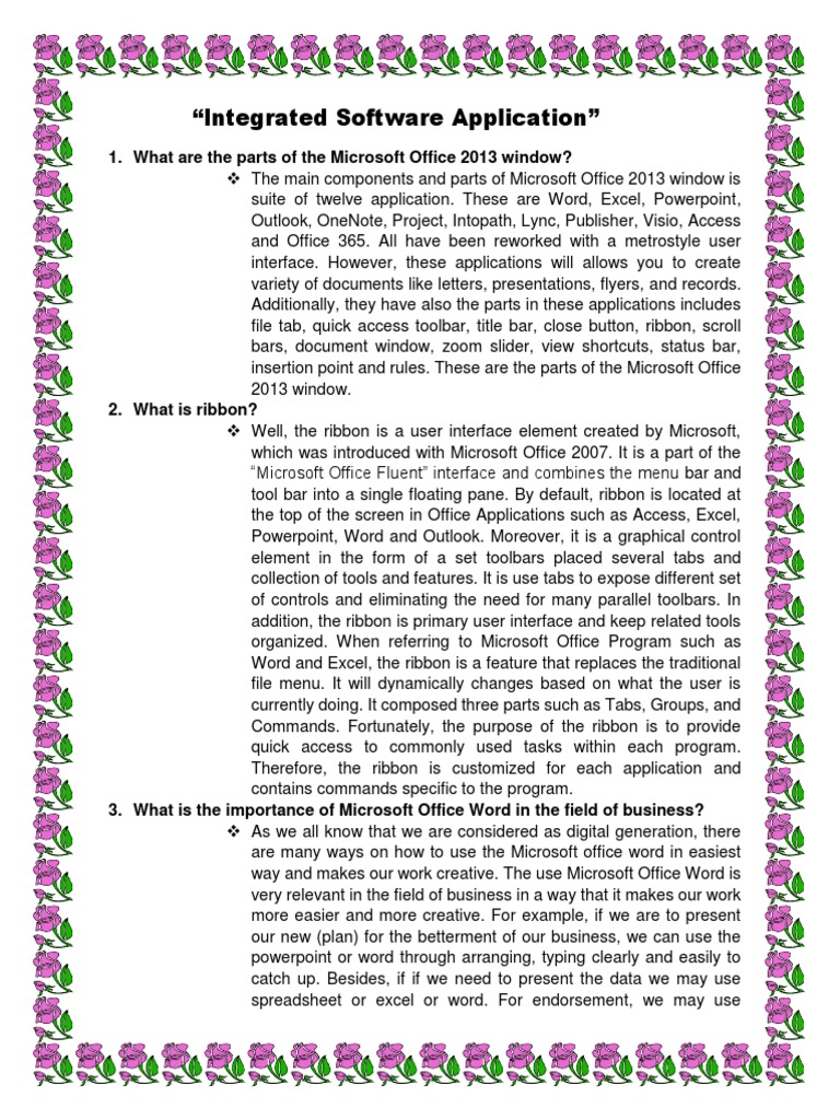 "Integrated Software Application": 1. What Are The Parts of The Microsoft Office 2013 Window ...